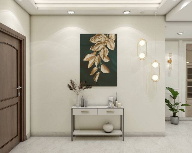 White Spacious Foyer Design With Elegant Interiors | Livspace