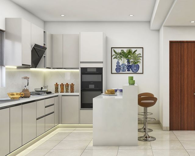 U-Shaped Modular Kitchen Design With Simple Colours | Livspace