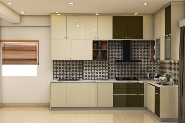 Modern L-Shaped Kitchen Design With Olive Green And Off-White Tones ...