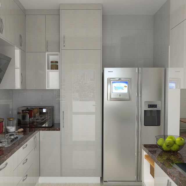 Modern Compact Style Kitchen Design With Glossy Interiors | Livspace