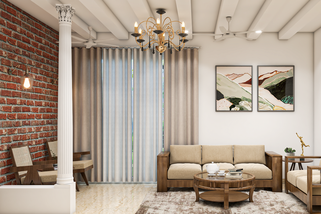 Spacious Living Room Design With With Brick Wall | Livspace