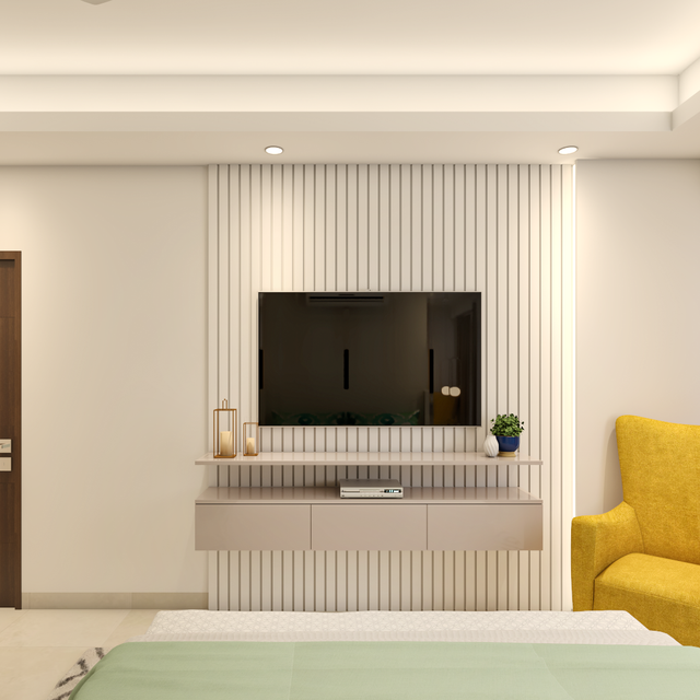 White Finish False Ceiling Design With Strip Lights | Livspace