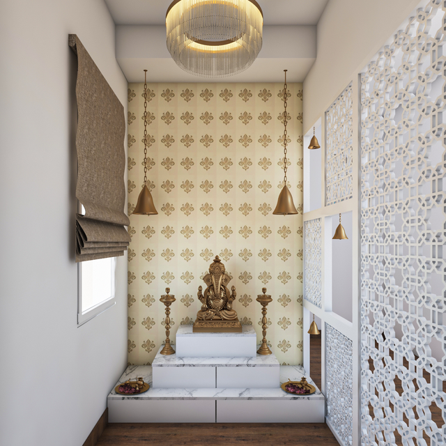 Compact Pooja Room Design With Three-Step Platform | Livspace