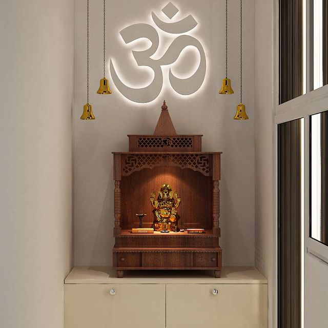 Maximum Storage Traditional Style Compact Mandir Design | Livspace