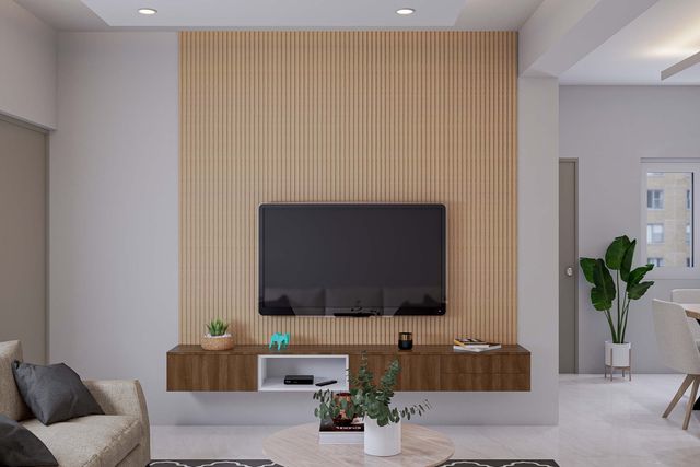 Spacious TV Unit Design With Push-To-Open Drawers | Livspace