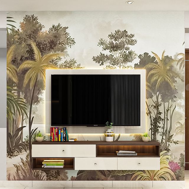 Low Maintenance Convenient Vintage Style Compact TV Unit Design | Livspace