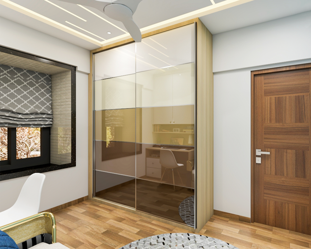 Spacious Glass Shuttered Wardrobe With Modern Interiors | Livspace