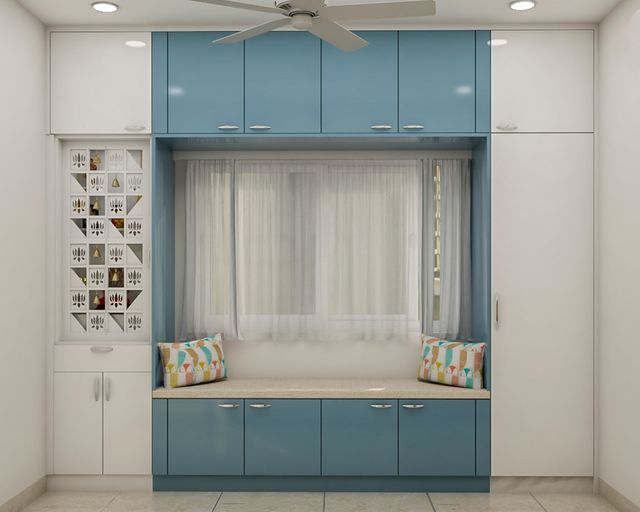 Modern Blue And White Toned Compact Wardrobe Design | Livspace