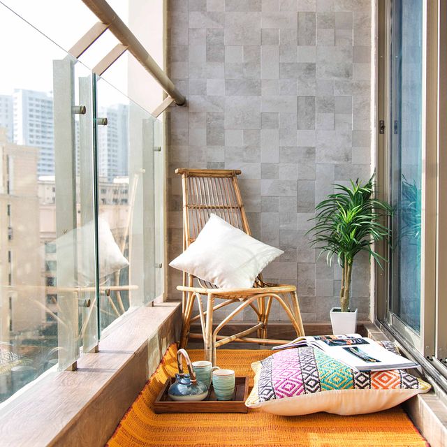 Modern Contemporary Balcony Design with Grey Stone Cladding Wall and ...