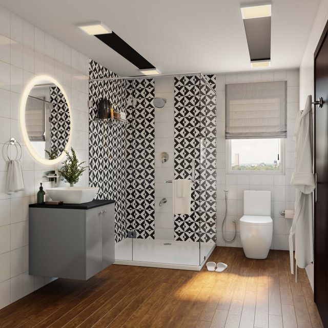 Ceramic Square Glossy Geometric Bathroom Tile Design - 250x250 mm ...