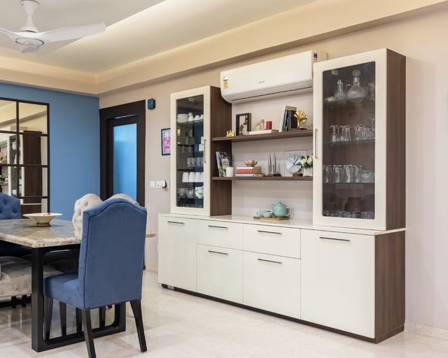 Stylish Modern Crockery Unit Design with Open and Closed Storage | Livspace