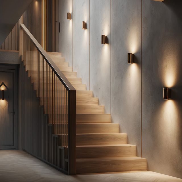 Contemporary Straight Wooden Staircase Design | Livspace