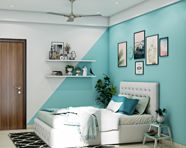 Modern Compact Guest Room Design With Cool Colour Palette | Livspace
