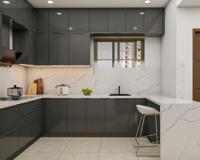 U-Shaped Kitchen Design With Marble Details | Livspace