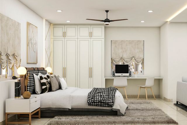 Spacious Bedroom Design With White Wardrobe And Bedside Tables | Livspace