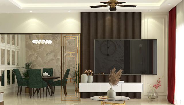 Spacious TV Unit Design With Wooden Fluted Panels | Livspace