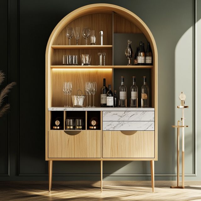 Home Bar Unit Design in Tiepolo Finish with Contemporary Geometric ...