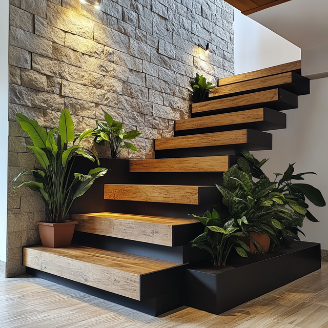 L-Shaped Modern Staircase Design with Steel Frame and Wooden Steps ...