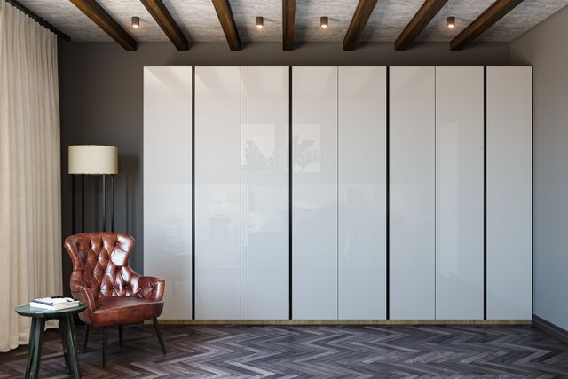8-Door White Industrial Swing Wardrobe Design with High Gloss Laminate ...