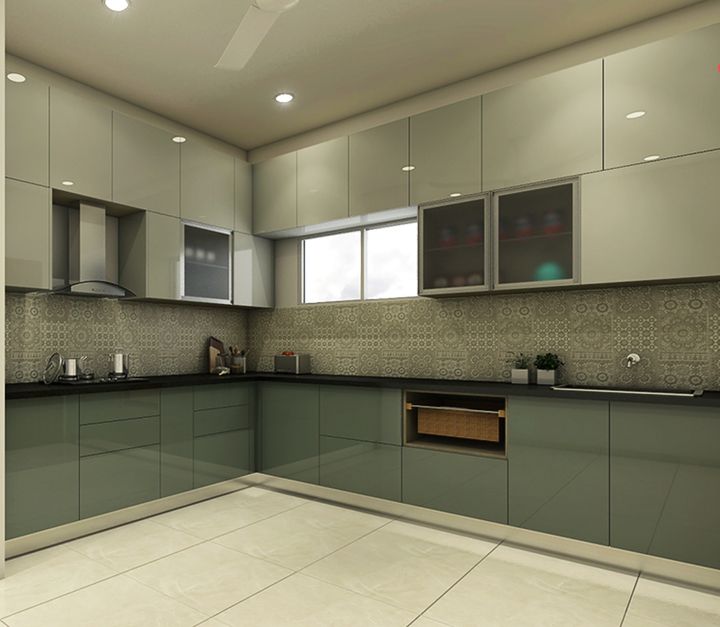 Spacious Blue Contemporary Modular Kitchen Design