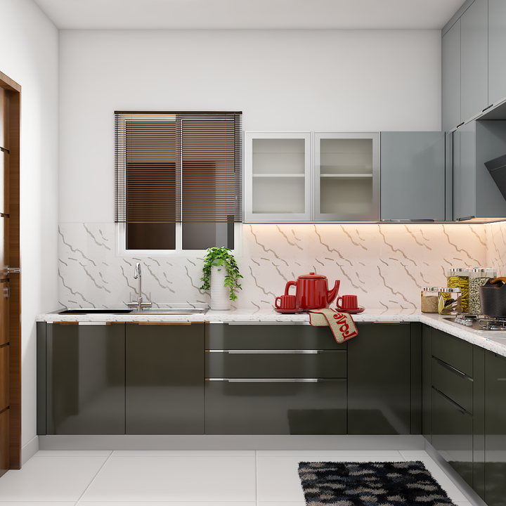 Premium Kitchen with White Dado and Edge Profile Handles | Livspace