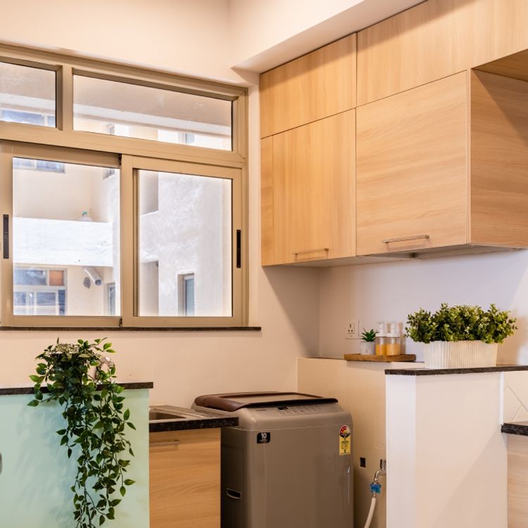 Kitchen Window Design With A Beige UPVC Frame | Livspace