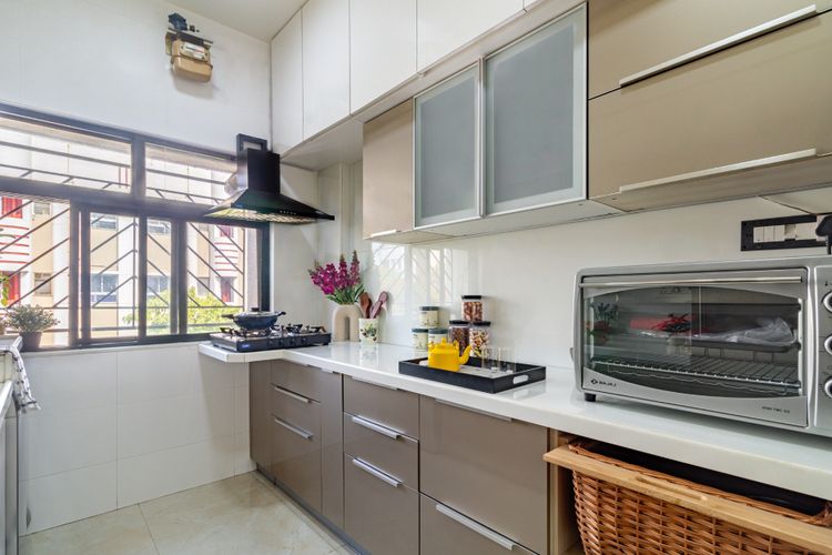 Kitchen Window Design With Fixed Glass And Sliding Shutters | Livspace