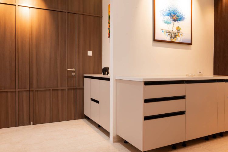 Chic Modern Foyer Design in Pumic Grey with Suede Laminate Finish ...