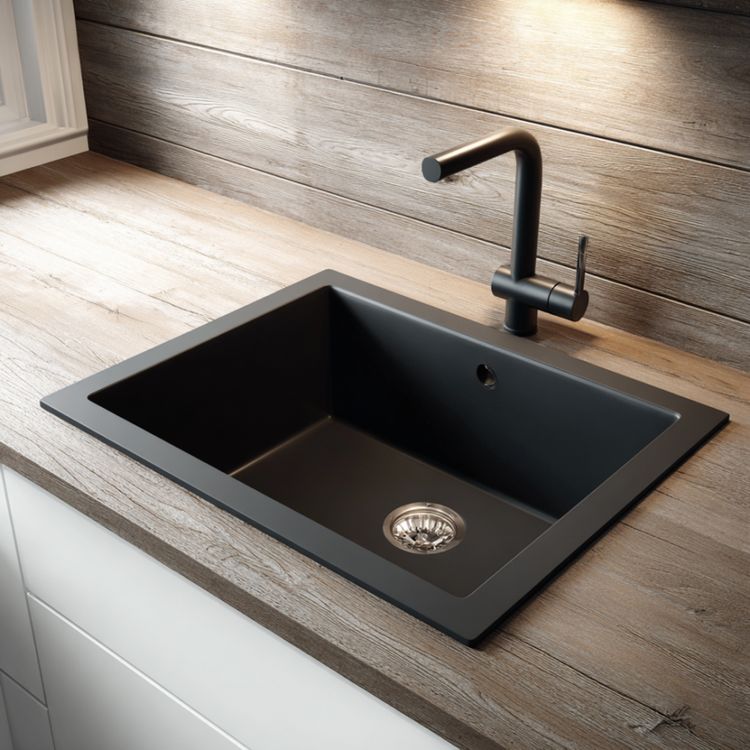 Matte Black Top Mount Kitchen Sink Design with Single Bowl | Livspace