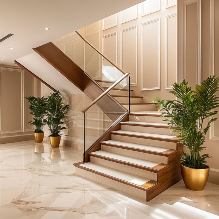 Contemporary L-Shaped Staircase Design in Wood, Glass and Tile ...