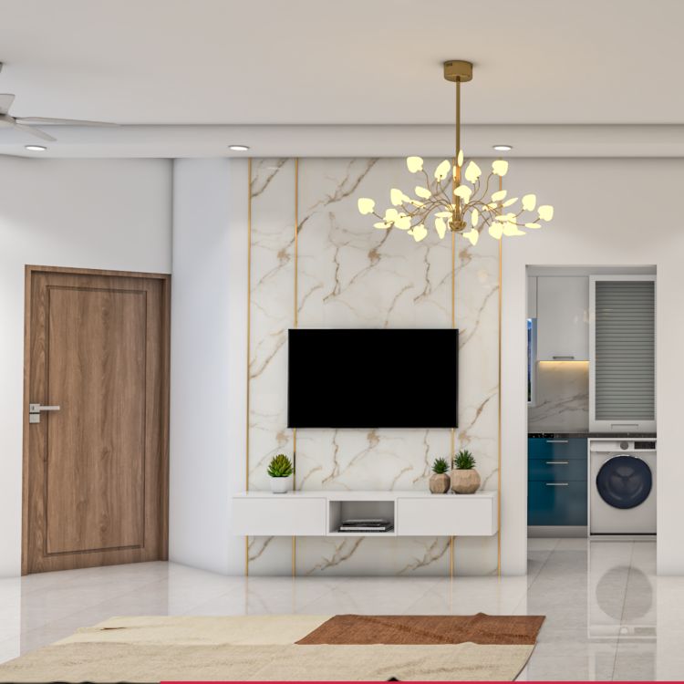 Minimal TV Unit Design With Concealed Drawers and Shelves | Livspace