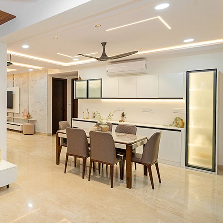 Modern Dining Room Design With Open Modular Storage and Marble Top ...