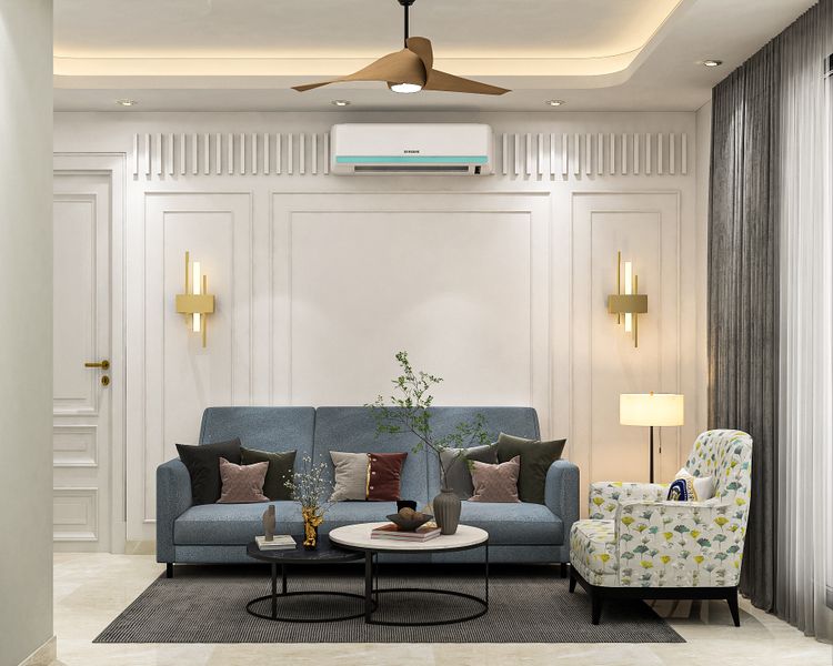 Contemporary Light Beige Wall Design with Wooden Grooves and Moulded ...