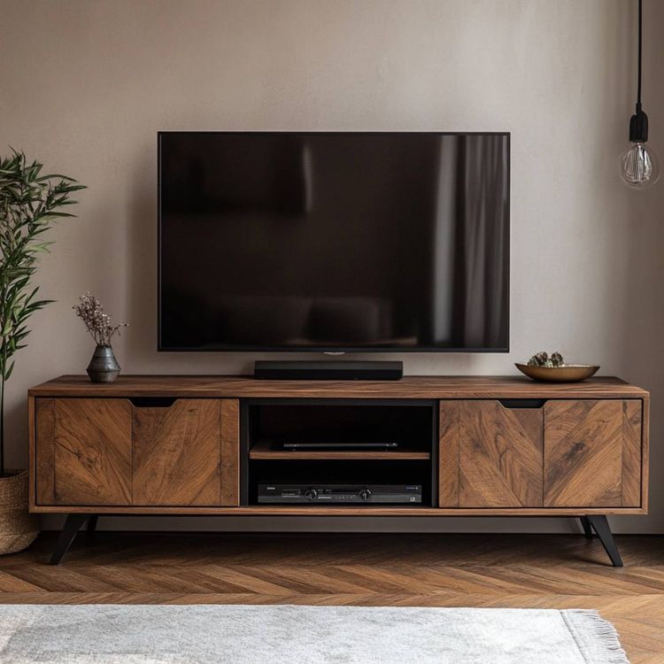Contemporary Brown TV Unit Design with Suede Finish Shutters and ...