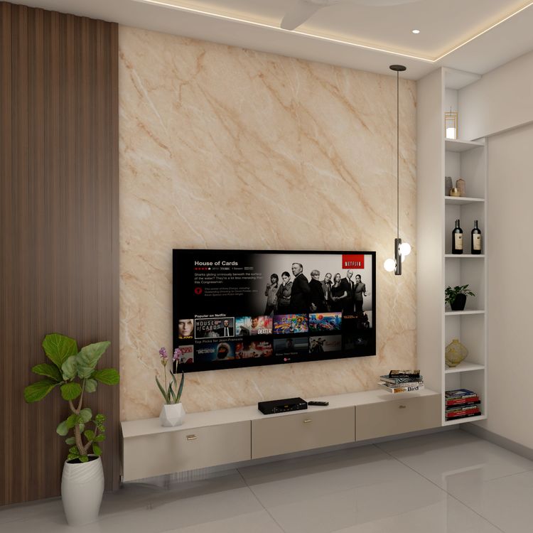 TV Unit Design in Contemporary Pumic Grey with Wall-Mounted Storage and ...