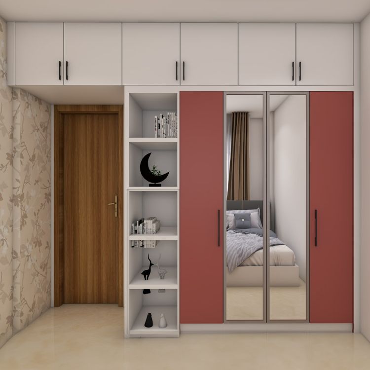 4-Door Contemporary Swing Wardrobe Design with Red Doors and Integrated ...