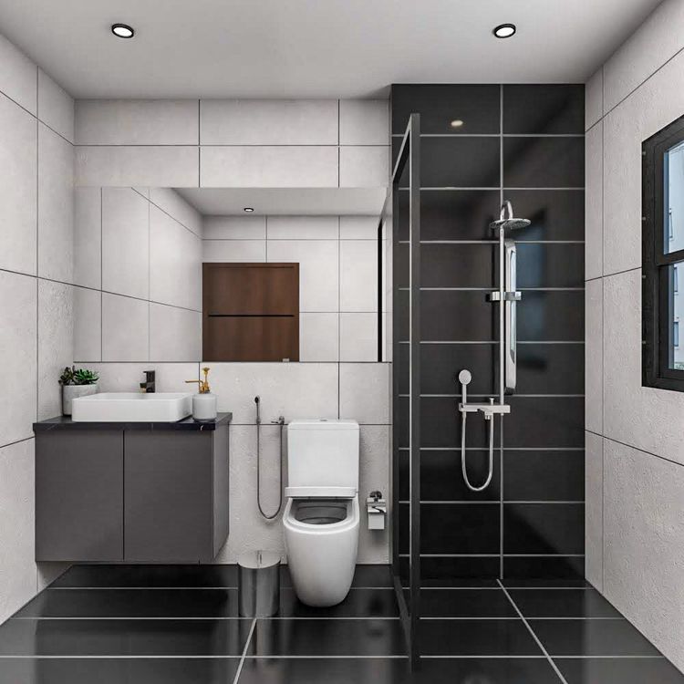 Black And White Rectangle Wall Restroom Tile | Livspace