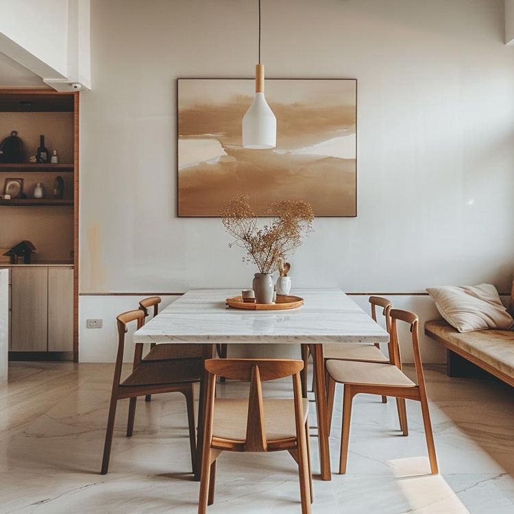 Stylish Scandinavian Dining Room Design with 5-Seater Wooden Table and ...