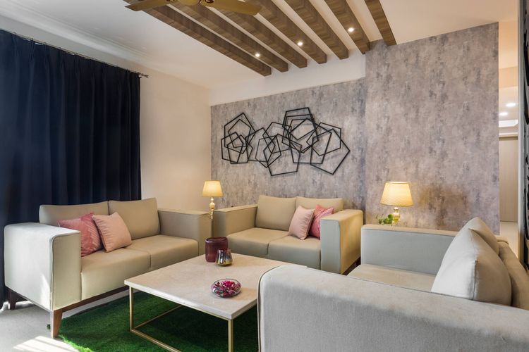 False Ceiling Design With Contemporary Wooden Rafters | Livspace