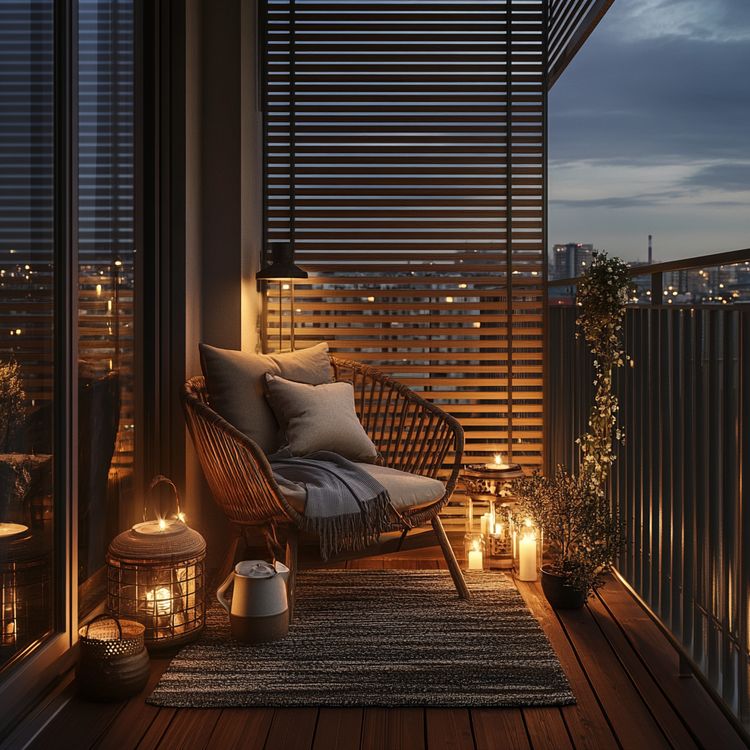 Modern Balcony Design Featuring Decorative Planters and Wooden Screen ...