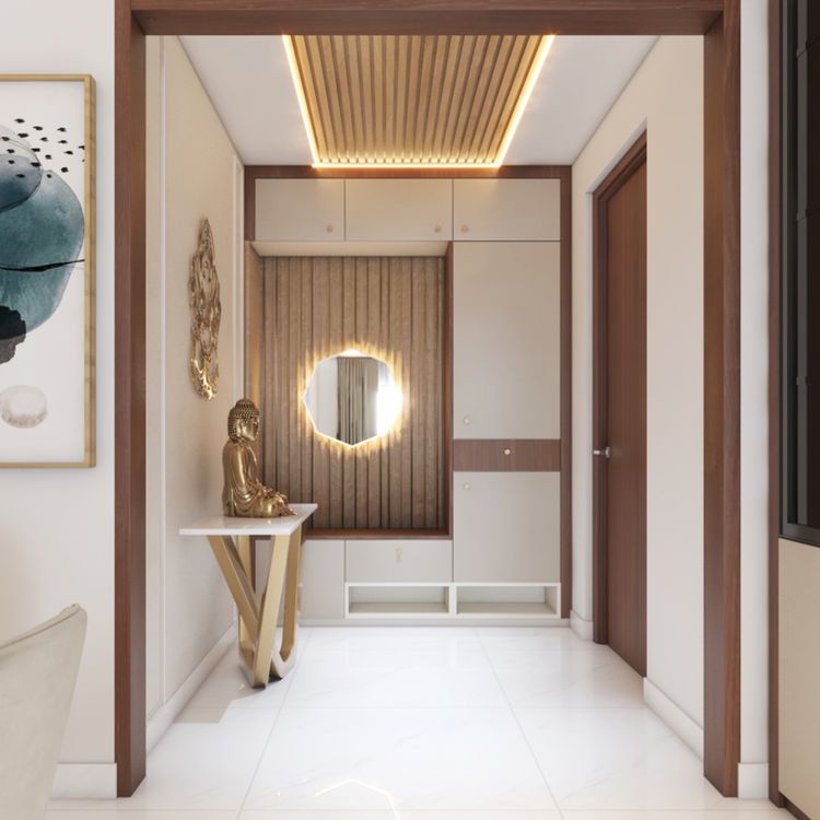 Contemporary Foyer Design with Cabinet, Mirror, and Console Table ...