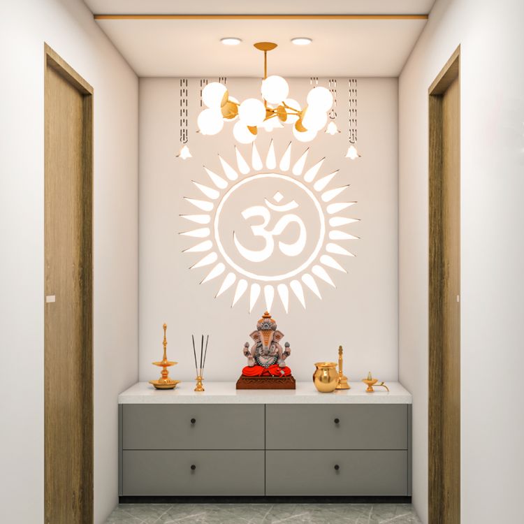 Floor-Mounted Modern Pooja Unit Design with Concealed Storage and ...