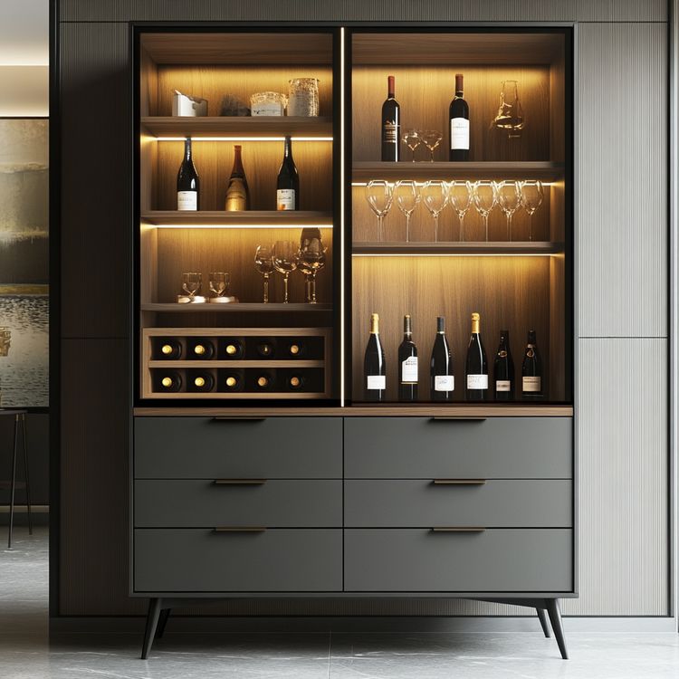 Home Bar Design with Modern Multi-Drawer Storage and Open and Closed ...