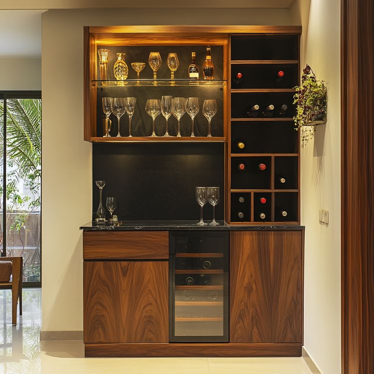 Home Bar Design with Modern Magas Walnut Bronze and Laminate Finish ...