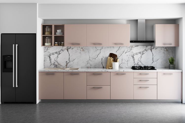 Rose Granium Straight Kitchen Design with Minimal Quartz Countertops ...