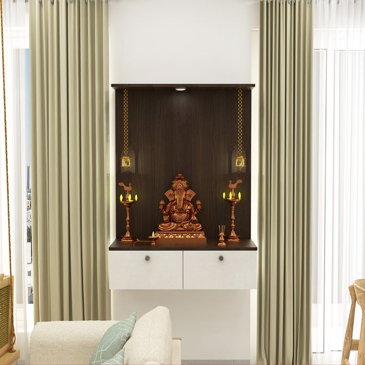 Modern White Wall-Mounted Pooja Unit Design with Drawers and Ganesha ...