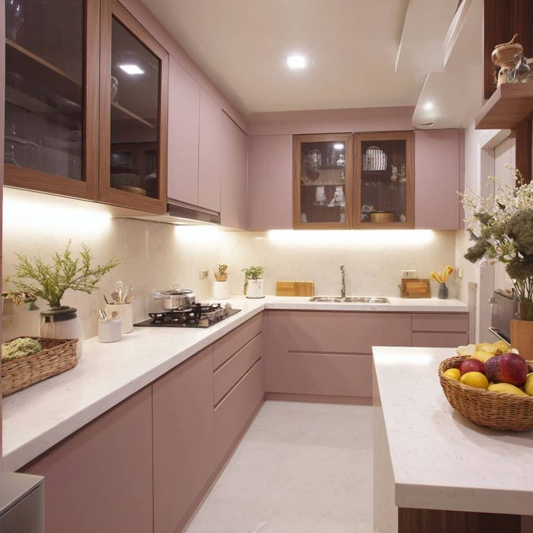 Open Kitchen Design with Modern Rose Granium Cabinets and Quartz ...