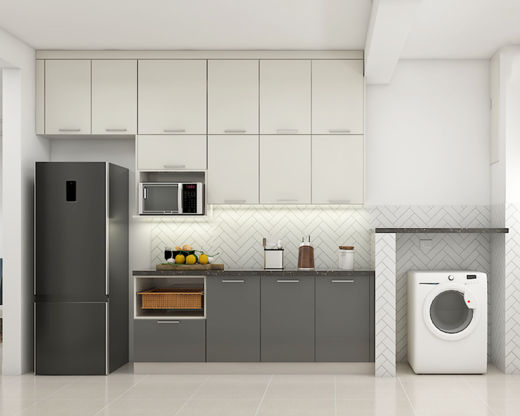 The Iconic Spacious Grey And White Modern Kitchen Design - Livspace