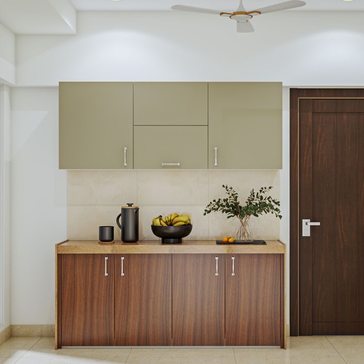 Compact Kitchen Design With Wooden Cabinets And Modern Interiors | Livspace