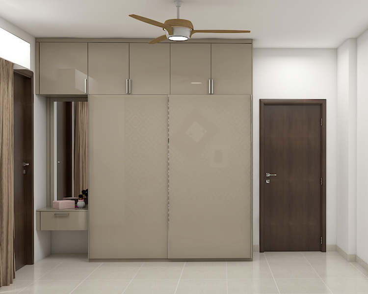 Brown Sliding Door Wardrobe Design With Loft | Livspace